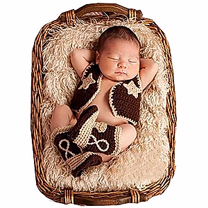 Pinbo Newborn Baby Photography Prop Crochet Knitted Cowboy Vest Shoes Coffee