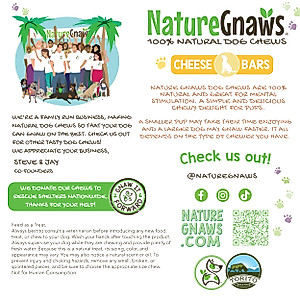 Nature Gnaws Chicken Cheese Bar Chews for Dogs (4 Count) – Hard Long Lasting for Aggressive Chewers - Rawhide Free Dog Chew Bones - Yak Alternative