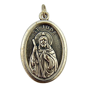 Religious Gifts Silver Toned Base Saint Jude Patron of Lost Causes Pendant Medal, 1 Inch