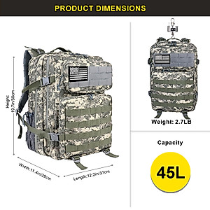Zavothy Camo Backpack Tactical Military Backpack for Men Women 45L Camping Backpack Army Backpack for Hiking Rucksack With Bottle Holder