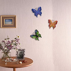 Metal Butterfly Wall Decor 3D Butterfly Wall Art Hanging Sculpture for Indoor Outdoor Office Home Living Room Bedroom Bathroom Garden Porch Patio Fence 8.1" L x 8.3" H(3 Butterflies)