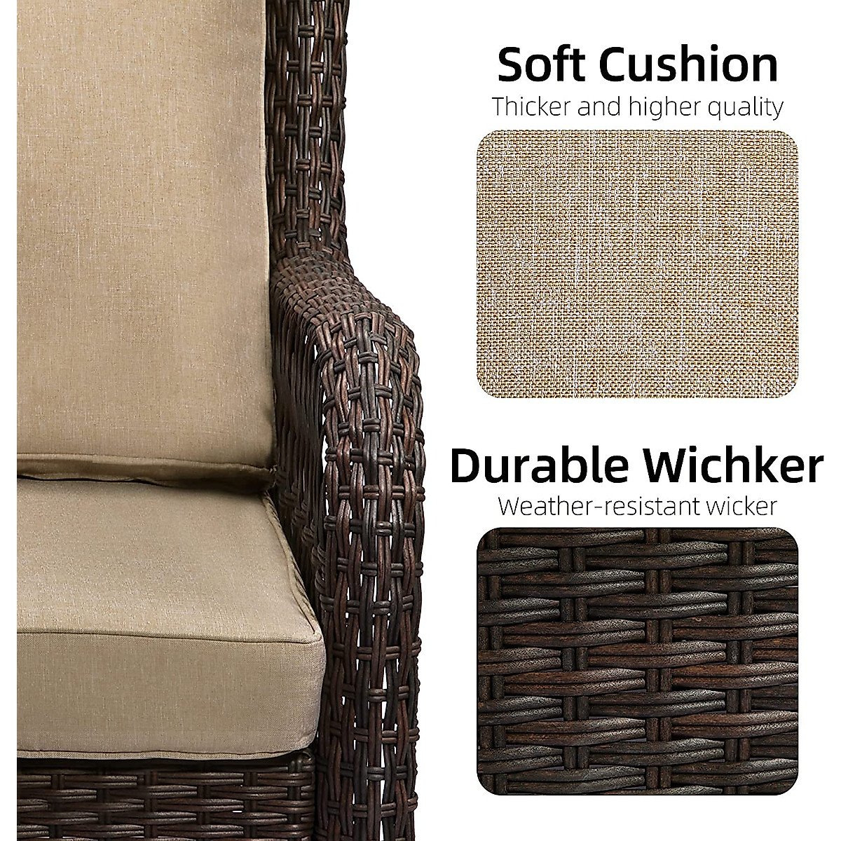 Amyove 3 Pieces Outdoor Wicker Swivel Patio Set, 360° Swivel Rocking Patio Chairs of 2 with Side Table and Fabric Cushions for Outside, Yard, Garden, Balcony (Beige)