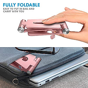 Aduro U-Rise Adjustable Phone Stand Foldable Aluminum Steel Universal Cell Phone Holder Portable Cell Phone Stand for Desk Rose Gold