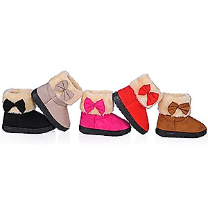 DADAWEN Baby's Girl's Toddler Fashion Cute Bowknot Fur Lining Princess Warm Snow Boots Brown US Size 6.5 M Toddler