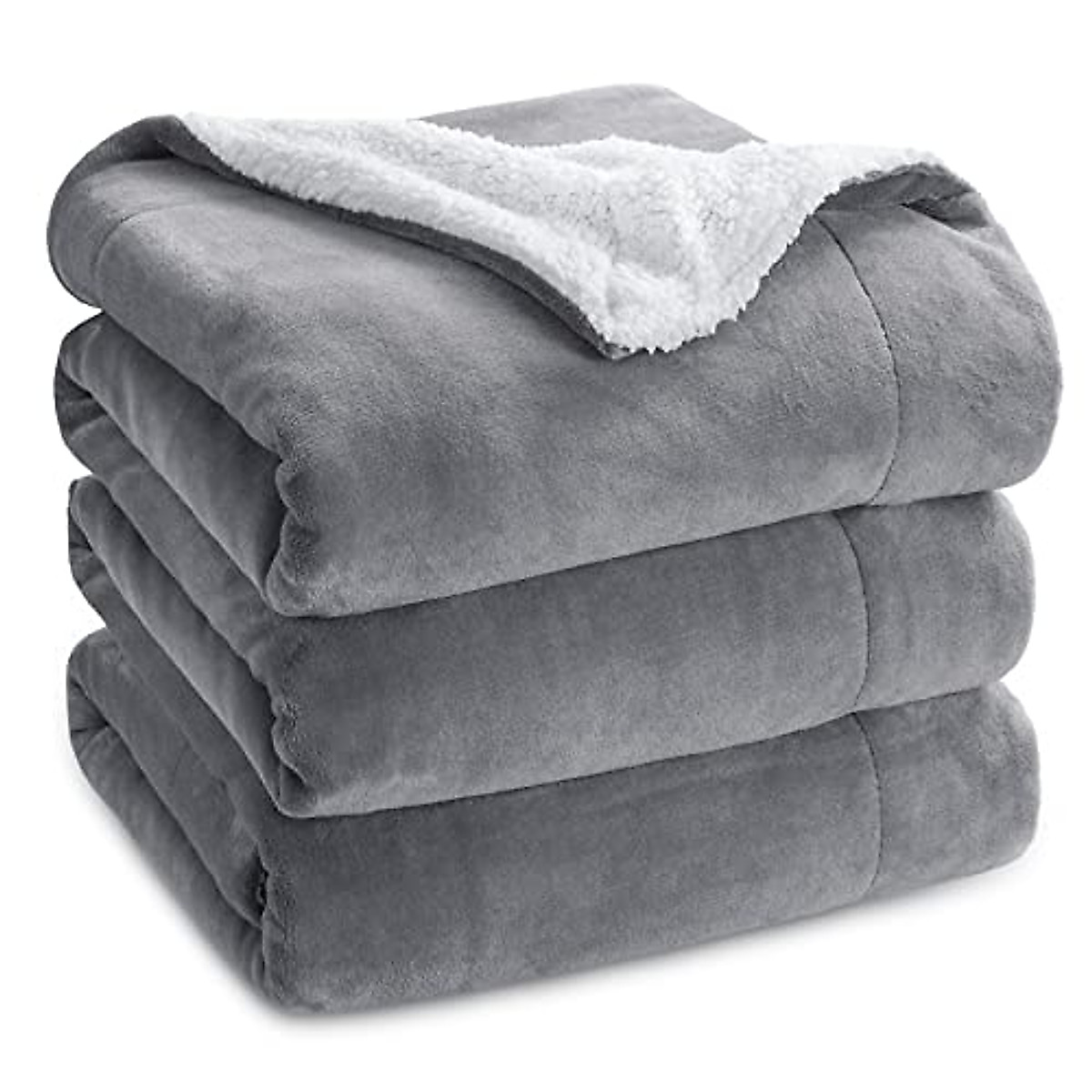 Bedsure Sherpa Fleece Queen Size Blankets for Bed - Thick and Warm Blankets for Winter, Soft and Fuzzy Blanket Queen Size, Grey, 90x90 Inches