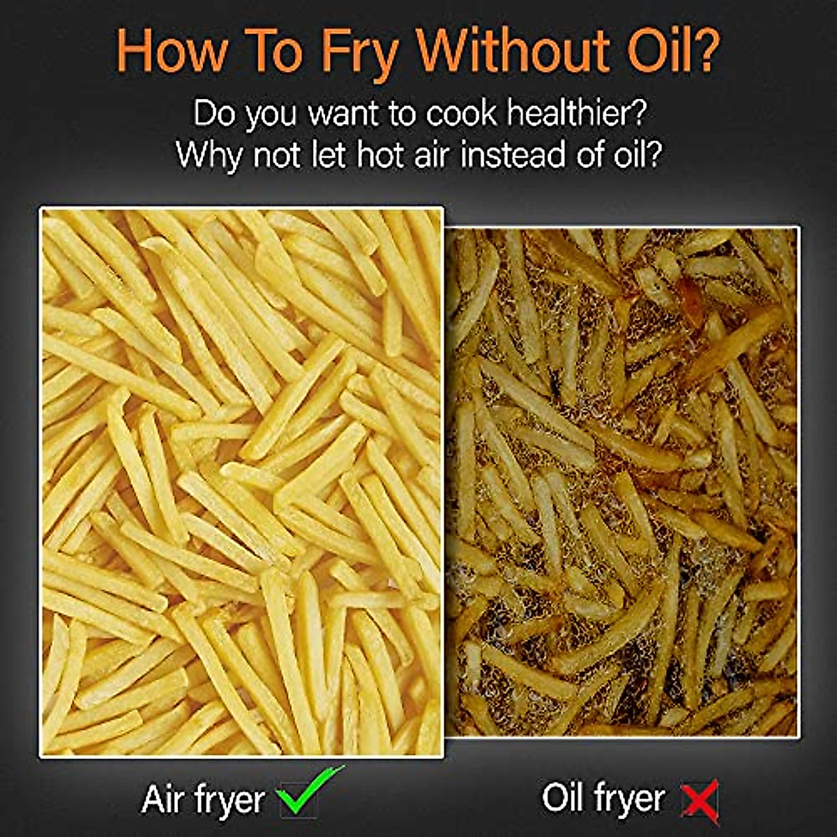 6-in-1 Air Fryer, 7-Quart/6.5L Smart Electric Hot Airfryer Combo Oven Oilless Cooker, 1800W Large Capacity Multifunction Health fryer with LCD Digital Screen and Nonstick Frying Pot, 140℉ to 400℉ Temperature Range, ETL/UL Certified