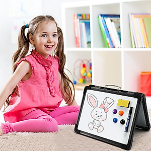 Patelai 2 Pack Small Desktop Dry Erase Board 16" x 12" Double Sided Magnetic Board Foldable Portable Dry Erase Board Mini Board Easel for Memo Kids Drawing Teacher Instruction