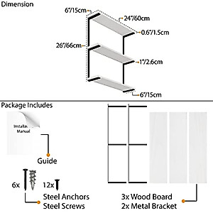 Wallniture Tivoli 24" Bathroom Shelves, Floating Shelves for Wall Decor, Wall Bookshelf Living Room Decor, Kitchen White Shelves for Wall, 3-Tier White Wall Shelves for Bedroom