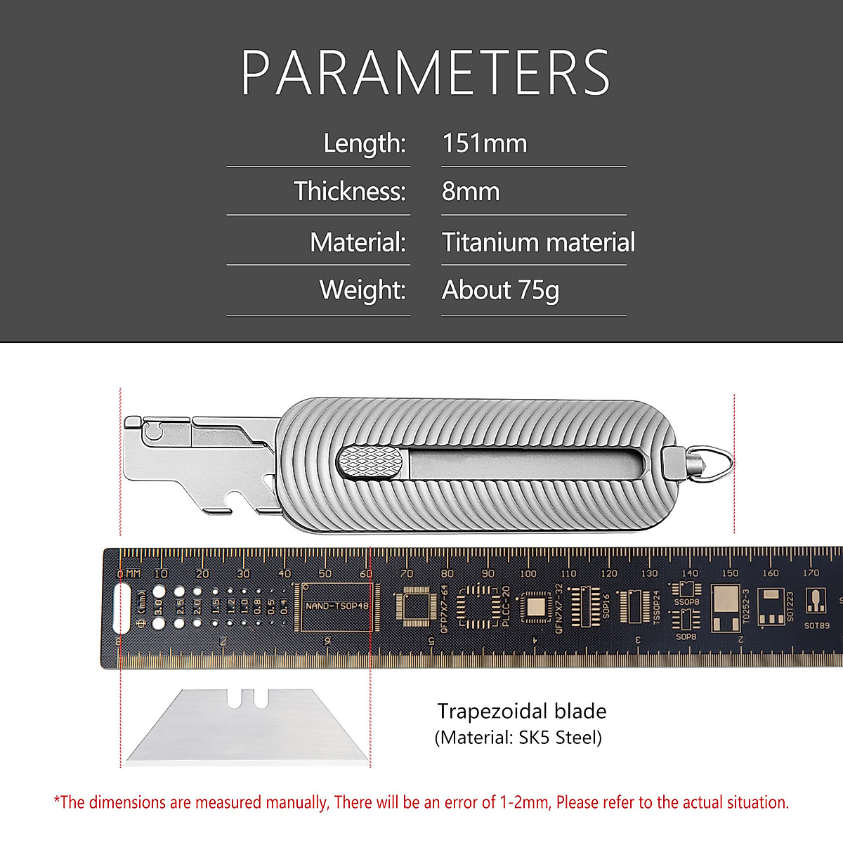 TGZUO Titanium EDC Utility Knife with Retractable Razor Box Cutter 10pcs Carbon Blades