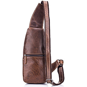 Genuine Leather Sling Bag,Full Grain Leather Casual Crossbody Shoulder Chest Bag Travel Hiking Vintage Day Pack Backpacks for Men (Brown)