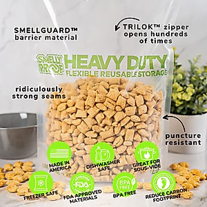 HEAVY DUTY Reusable STAND-UP Ziplock Bags for Food Storage by Smelly Proof, USA Made, NO PEVA & BPA FREE, Reusable Freezer Bags, Dishwasher-Safe, Triple Zip, CLEAR 5-mils XXL 2-Gallon 12" x 16" - 5pk