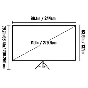 VEVOR Tripod Projector Screen with Stand 110inch 16:9 4K HD Projection Screen Stand Wrinkle-Free Height Adjustable Portable Screen for Projector Indoor & Outdoor for Movie, Home Cinema, Gaming, Office