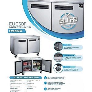 Commercial Undercounter Freezer, ETL NSF 2-Door Upright, 48.125" W 12.2 cu. ft. Auto-Defrost, Stainless Steel Restaurant
