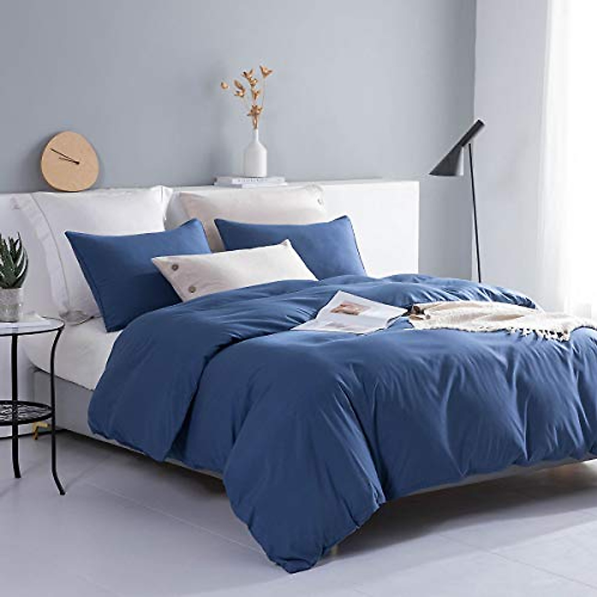 JOHNPEY Duvet Cover Queen (1 Duvet Cover+2 Pillow Shams),Soft Washed Microfiber Bedding Set with Zipper Closure,No Comforter