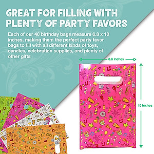 Wowfit 40 CT Party Bags – Assorted Party Favor Bags – 40 Goodie Bags in 4 Colors – Perfect for Birthdays, New Years, Graduations, Anniversaries, and More – 6.8 x 10 Inch Birthday Bags