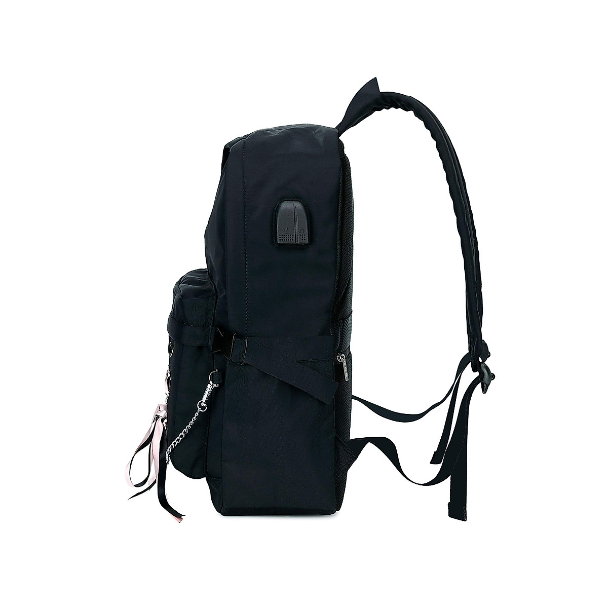 Joymoze Classic Backpack for Women Stylish School Backpack for Teen Girl Black with Chain