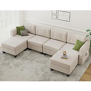 AYEASY Modular Sectional Sofa, Convertible Sectional Couches for Living Room U Shaped Sectional Sofa Couch with Storage Ottoman, High Supportive 6 Seats Reversible Sectionals 113'' with Chaise, Beige