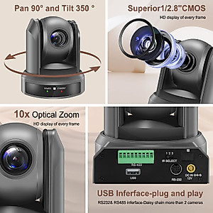 Runpu 10x Optical Zoom PTZ Camera USB Live Streaming Camera Full HD 1080p Video Conference Room Camera, PTZ Webcam for Church, Broadcast,Workshop Service,Zoom Meeting and On-line Education