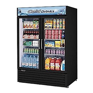 TGM50RSB 35 cu. ft. Glass Door Merchandiser Refrigerator with Energy Conserving Fan Control Double Pane Glass Doors Adjustable Shelves and Hot Gas Condensate System: Black