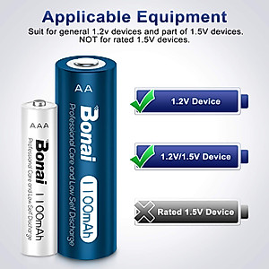 BONAI AAA Rechargeable Batteries 1100mAh (AAA 16 Pack) with Rechargeable AA Batteries Ni-MH 1100mAh 1.2V (AA 8 Pack) for Garden Solar Lights
