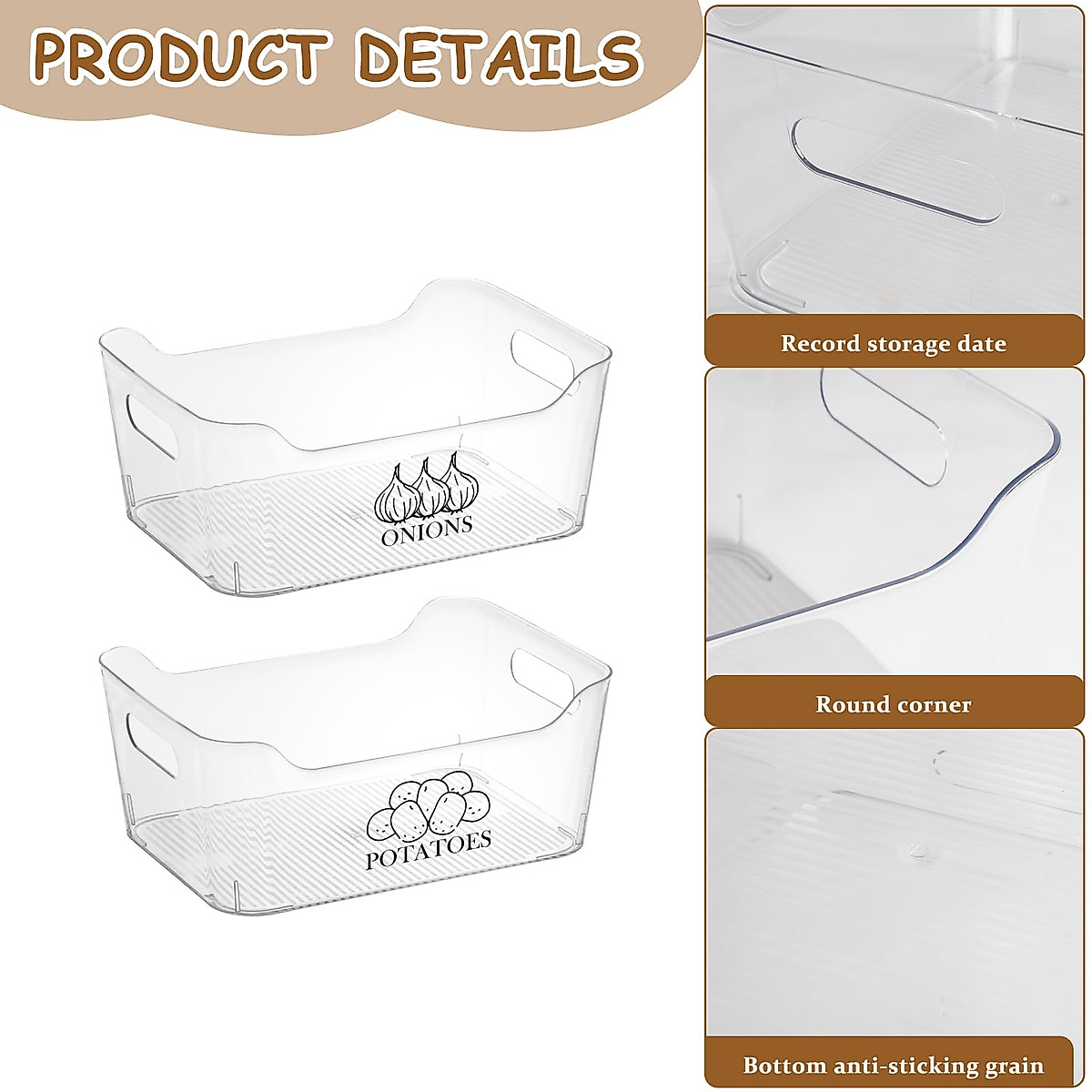 Xbopetda Potato and Onion Storage, Clear Plastic Potato Bin Storage and Onion Holder, 2 Set Kitchen Organizers and Storage, Pantry Storage Bins for Potato, Onion, Fruit, Vegetable, Produce, BPA Free