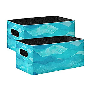 Kcldeci Watercolor Sea Ocean Wave Blue Teal Turquoise Colored Wave Storage Bins Baskets for Organizing, Sturdy Storage Basket Foldable Storage Baskets for Shelves Closet Nursery Toy