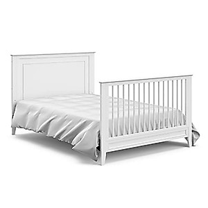 Storkcraft Solstice 5-In-1 Convertible Crib (White) – GREENGUARD Gold Certified, Converts to Toddler Bed and Full-Size Bed, Fits Standard Full-Size Crib Mattress, Adjustable Mattress Support Base