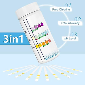 Pool and Spa Test Strips - 125 Strips 3 in 1 Pool Test Kit for pH, Total Chlorine, Total Alkalinity - Spa Test Strips for Hot Tub
