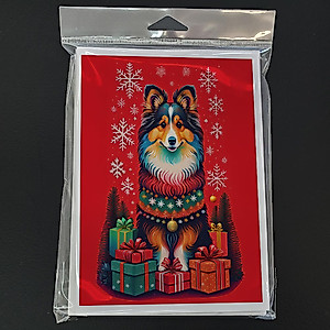 Caroline's Treasures DAC3160GCA7P Sheltie Holiday Christmas Greeting Cards Pack of 8 Blank Cards with Envelopes Whimsical A7 Size 5x7 Blank Note Cards