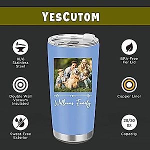 YESCUSTOM Personalized Photo Tumbler with Handle for Dad Mom Families, Double Side Print Stainless Steel Travel Mug Insulated, Custom Image & Text on Coffee Cup, Birthday Father's Day Christmas Gift