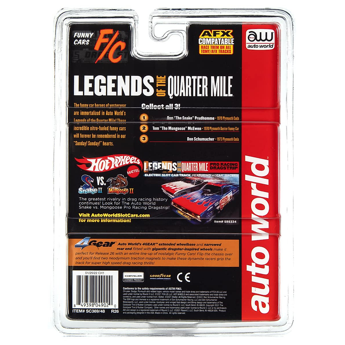 Auto World 4Gear R26 Don Schumacher - 1970s Plymouth Barracuda Wonder Wagon HO Scale Slot Car