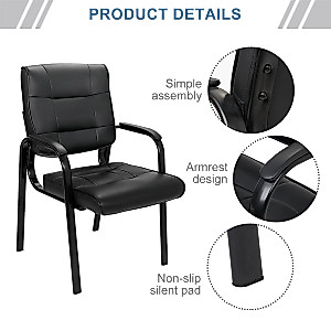 ZenStyle Set of 2 Office Leather Guest Chairs with Padded Arm Rest, Reception Chairs Executive Side Chair with Bonded Leather and Black Metal Frame for Waiting Room, Conference, Reception Meeting