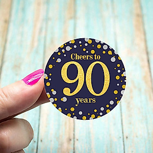 UPLEY Black and Gold Cheers to 90 Years Sticker Labels - 90th Birthday Party Favor Stickers - 2 in - 50 Count