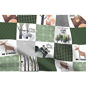 Spoonflower Fabric - Woodland Animals Forest Cheater Quilt Bear Fox Moose Wholecloth Green Printed on Minky Fabric by The Yard - Sewing Baby Blankets Quilt Backing Plush