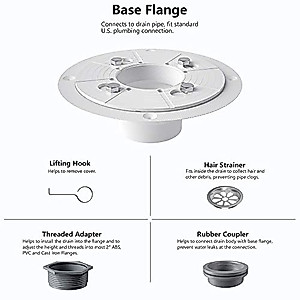 USHOWER 4 Inch Square Shower Floor Drain with Reversible 2-in-1 Tile Insert Cover,4" Brushed Nickel Tiled Insert Drain Grate 304 Stainless Steel, Includes Flange Base & Hair Strainer