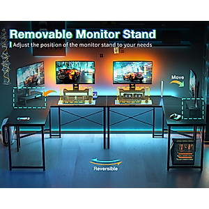 AODK L Shaped Gaming Desk, Computer Corner Desk, PC Gaming Desk Table with Large Monitor Riser Stand for Home Office Sturdy Writing Workstation,51 * 19 inch,Classical Black