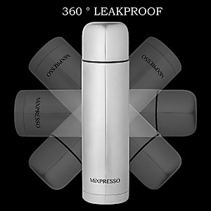 Mixpresso Coffee Flask +Coffee Mug, Stainless Steel Coffee vacuum flask For Hot Coffee or Cold Tea Fits Car Caddy or Backpack, Leak Proof Travel Mug, 17 Ounce Coffee Thermos