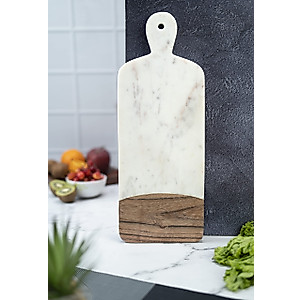 Wooden and Marble Cutting Board - Chopping Board With Handle - Wooden Cutting Boards for Kitchen Decor Accessories - Charcuterie Boards for Steak Fruits - Serving Trays - Size : 14x6" Inch