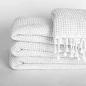 Püskül - Turkish Beach Towels Oversized Waffle - Softest 100% Turkish Cotton - 33x67 inch - White - Pack of 3 (3)