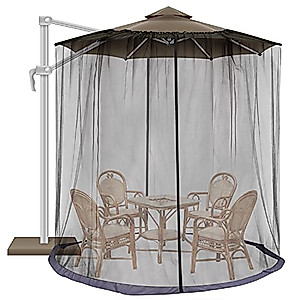FEPITO Patio Umbrella Mosquito Netting with 2 Doors for 7.5FT to 11FT Outdoor Offset Umbrellas Table Screen Accommodate Up to 8 People(Not Include Umbrella)