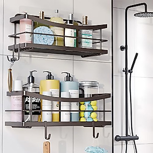 ODesign Shower Caddy Storage with Removable 4 Hooks Adhesive Shower Shelf Basket No Drilling Rustproof Bathroom Organizer - 2 Pack (Brown)