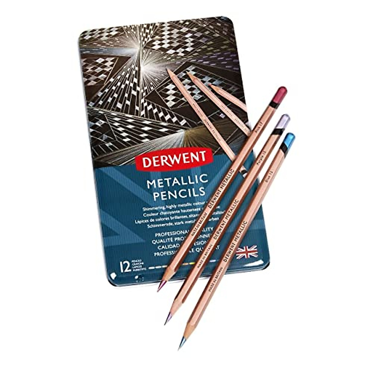 Derwent Colored Pencils, Drawing, Art, Metal Tin, Metallic, 12 Count (2305599)