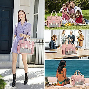 Lunch Bag Women, Insulated Leakproof Cooler Adult Lunch Box, Large Lunch Tote for Work with Adjustable Shoulder Straps & Side Pockets Cute Lunch Bag for Picnic, college, Hiking, Beach Lunch Bag (Pink)