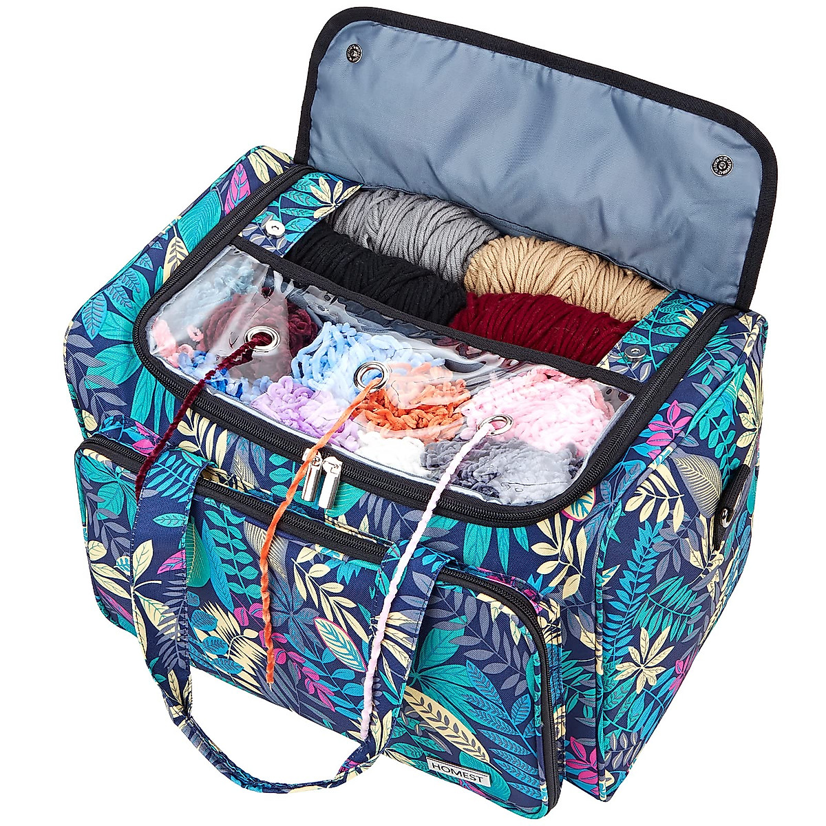 HOMEST Yarn Storage Bag, Knitting Tote with Removable Inner Dividers, Floral