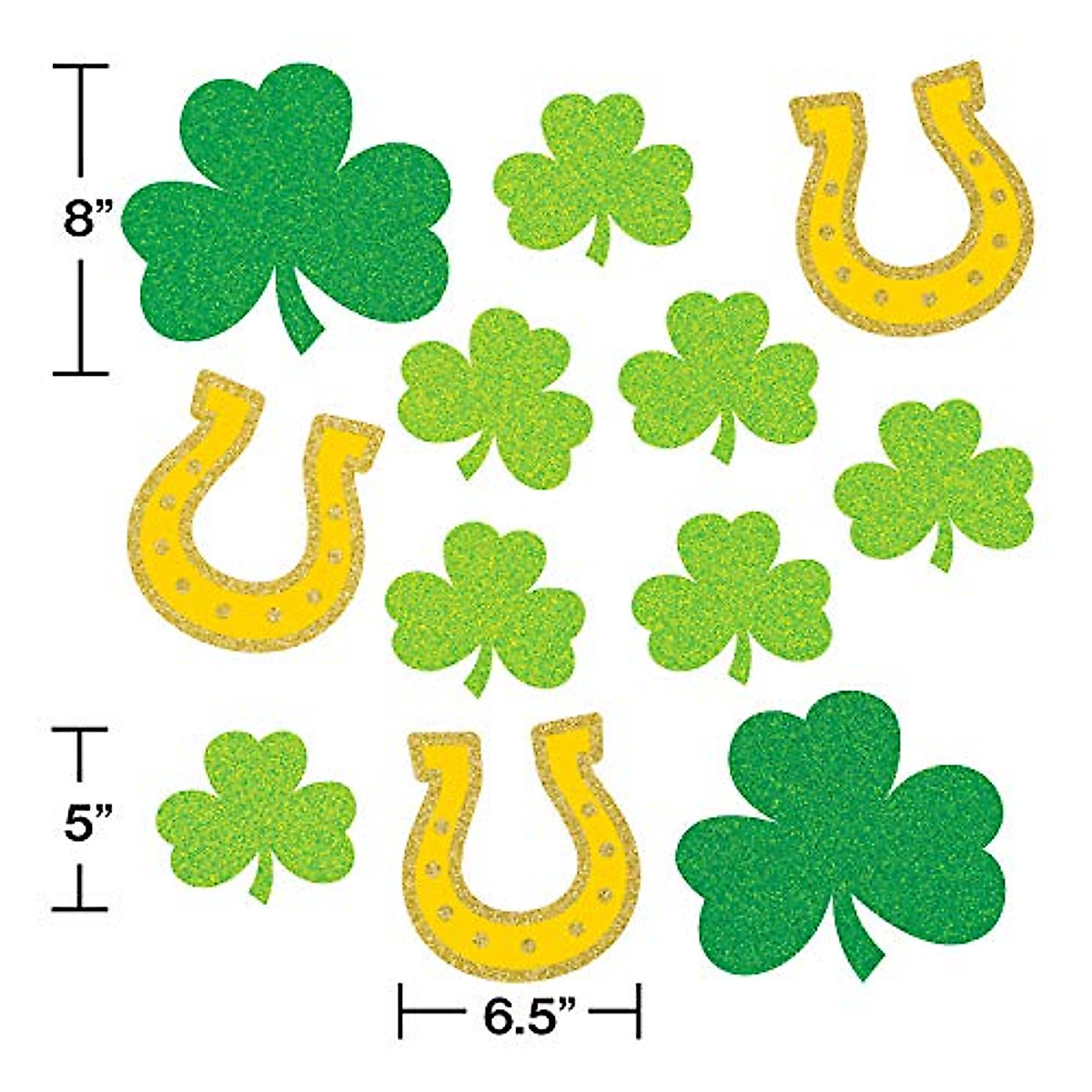 Creative Converting 328280, St. Patrick's Day Assorted Glitters Paper Cutouts Decoration, 12 Ct, Green/Gold