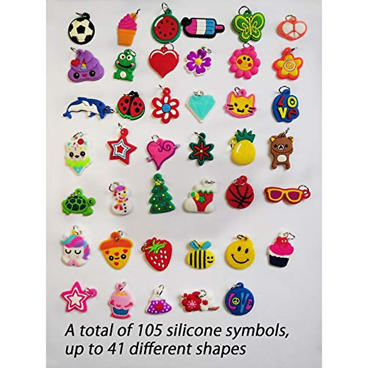 (105pcs) Rubber Loom Band Silicone Charm, Bracelet Charms ,Loom Rubber Bands Charms,Bracelet Pendant,