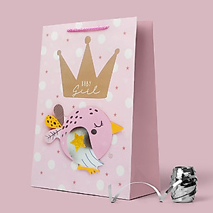 LDGOOAEL 16" Large Gift Bag with Tissue Paper for Baby Shower - 2 Pack (Baby Girl, Pink Elephant)