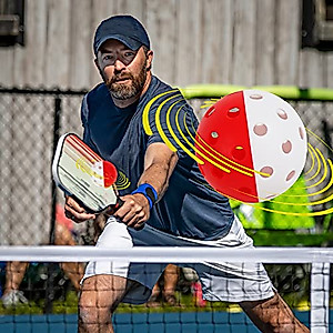 PORSVIK Outdoor Pickleball Balls,40 Holes Two-Colored Pickleballs,Designed for Training Spin,Meet USAPA Standard,Double Tone,6 Pack (Outdoor Red/White)