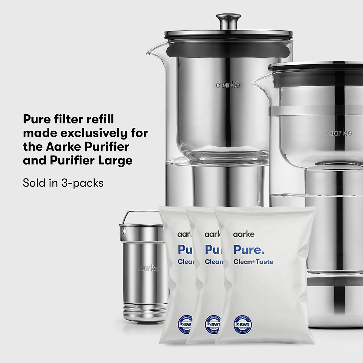 aarke Pure Filter Refill Granules - Reduces Heavy Metals for Clean Water, Eco-Friendly, 8-Week Performance, Filters 31.7 Gallons Per Bag (3 Pack)