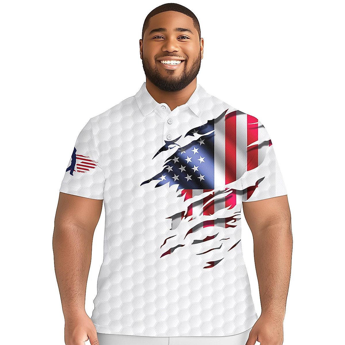 HIVICHI Golf Shirts for Men Funny Print Crazy Hawaiian Mens Polo Shirt Patriotic Flag Shirt, Large, 7198